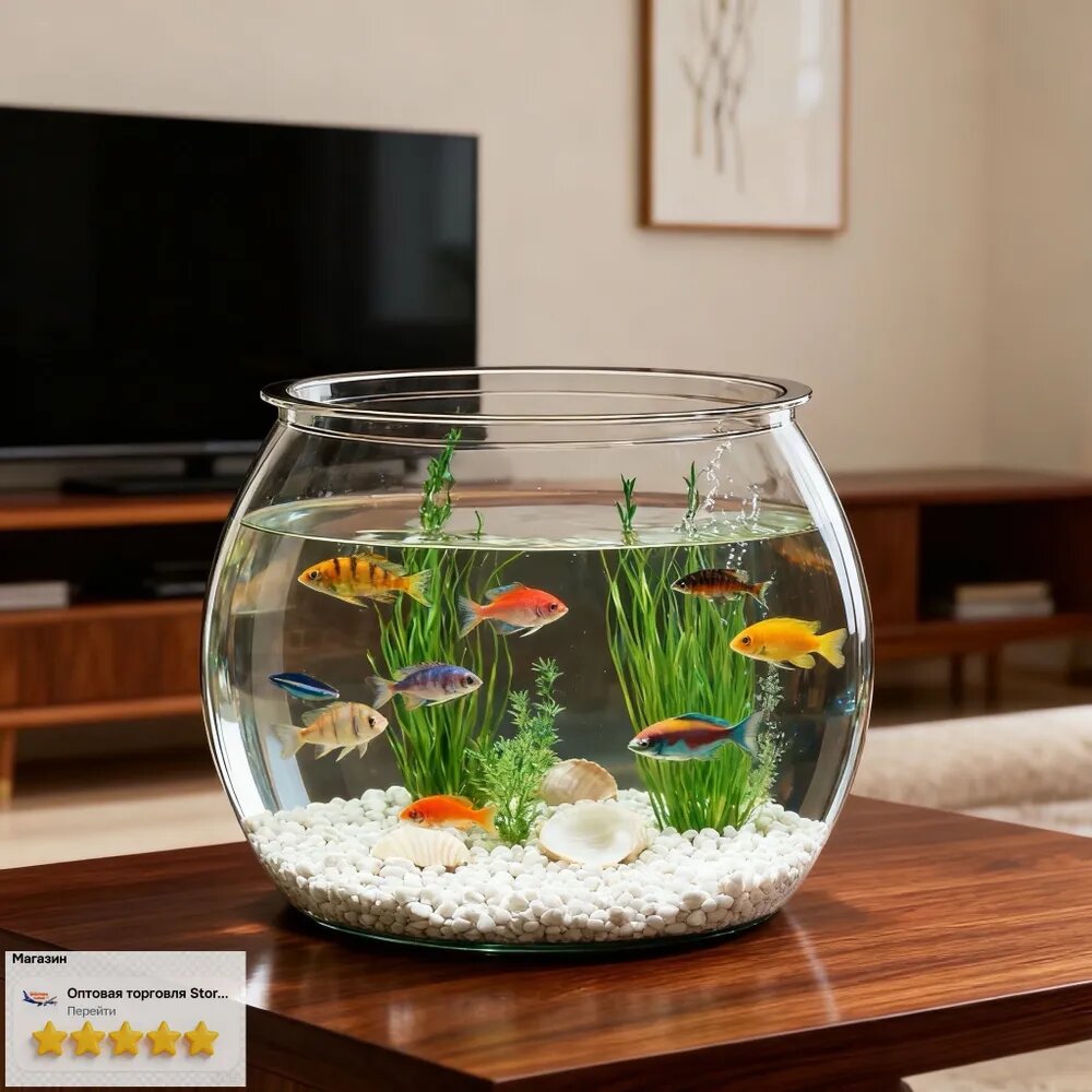 Аквариум круглый, 7 литров, для золотых рыбок, пластиковый, настольный