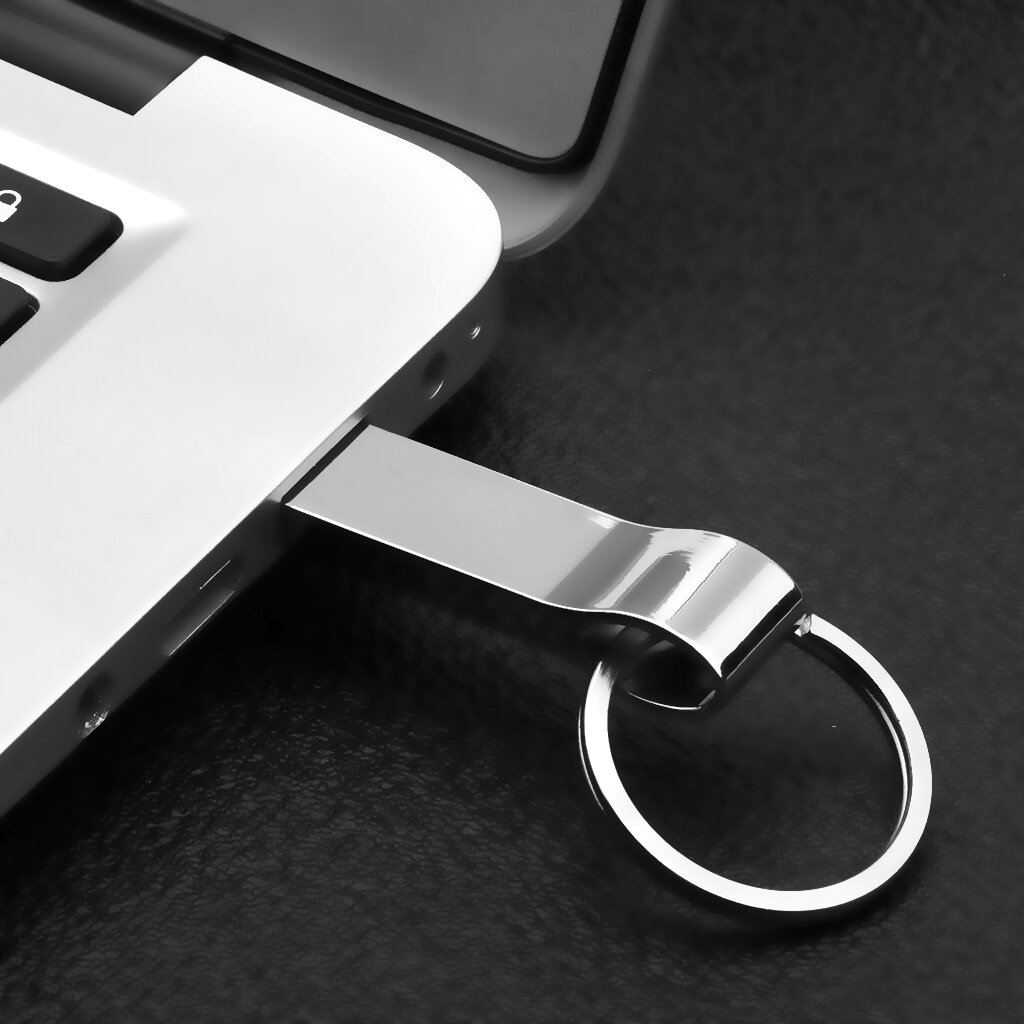 Флешнакопитель USB 2.0, 64 ГБ, металлический, серебристый, с кольцом для ключей. Ударопрочный. Pluga