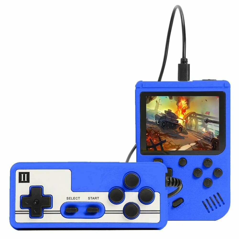 Игровая консоль Macaron с зарядным кабелем, 3.0 дюйма, 400 игр, темно-синяя