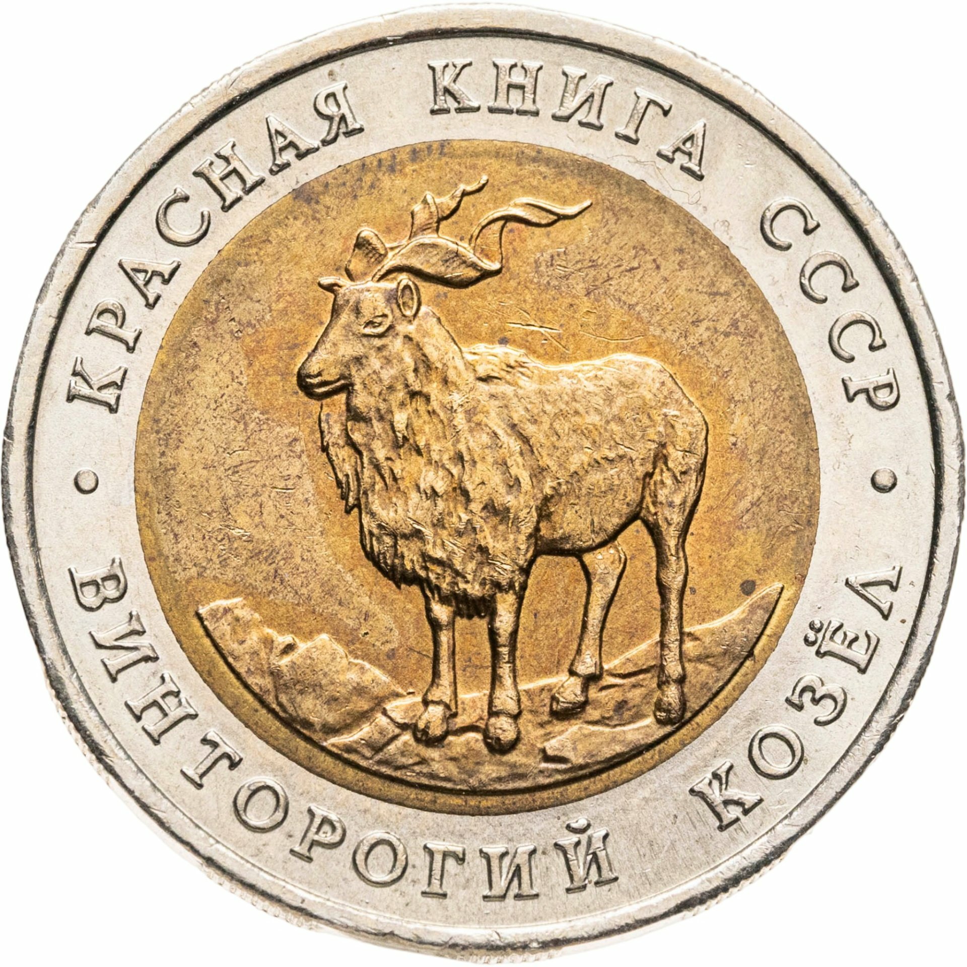 5 рублей 1991 ЛМД "Винторогий козёл", Биметалл, в сохранности AU-UNC