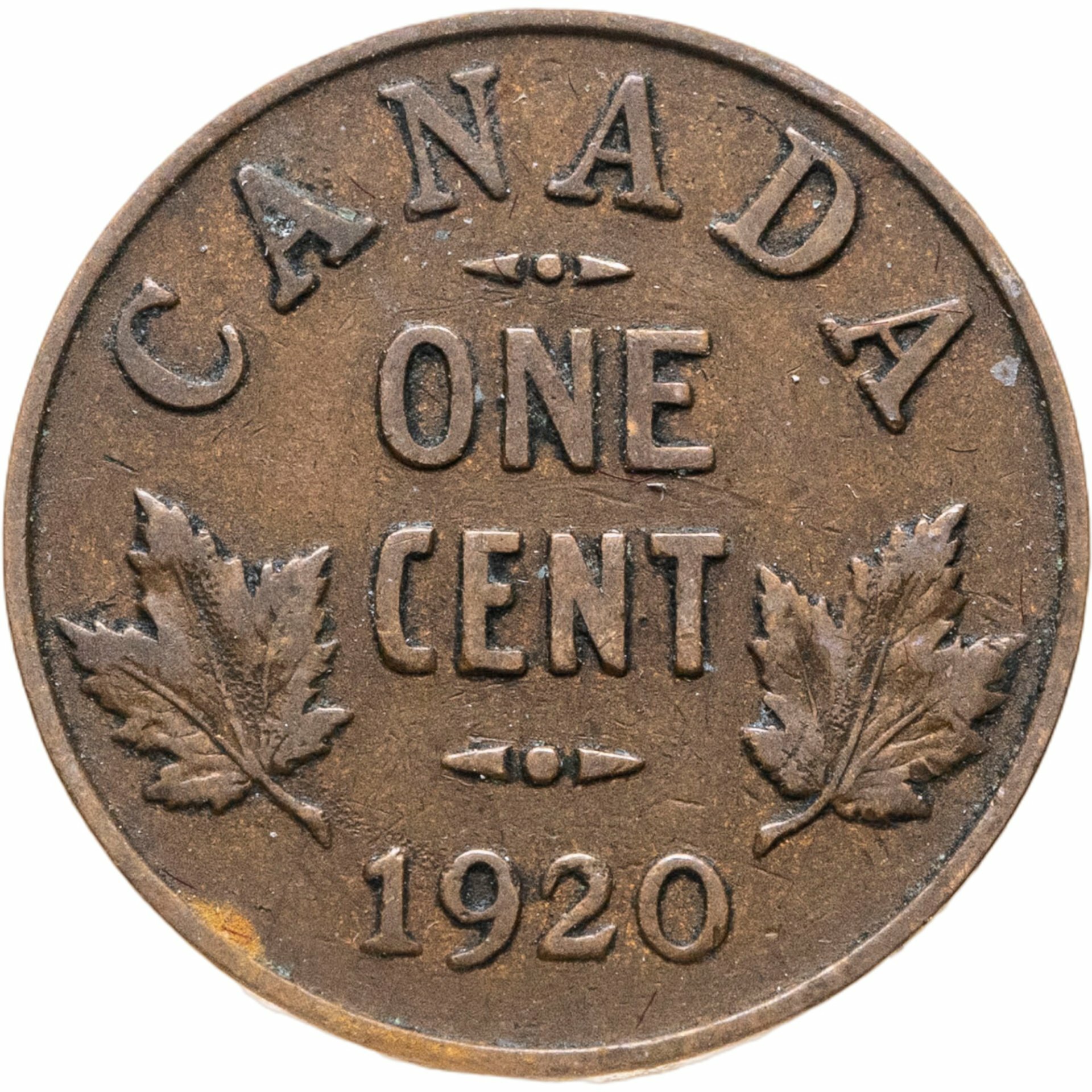 Канада 1 цент cent 1920 новый тип, Бронза, в сохранности VF
