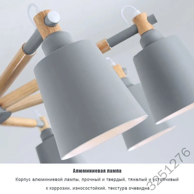 Розовая люстра подвесная для детской комнаты E27, 60 Вт, деревянная, 3 плафона — фото 1