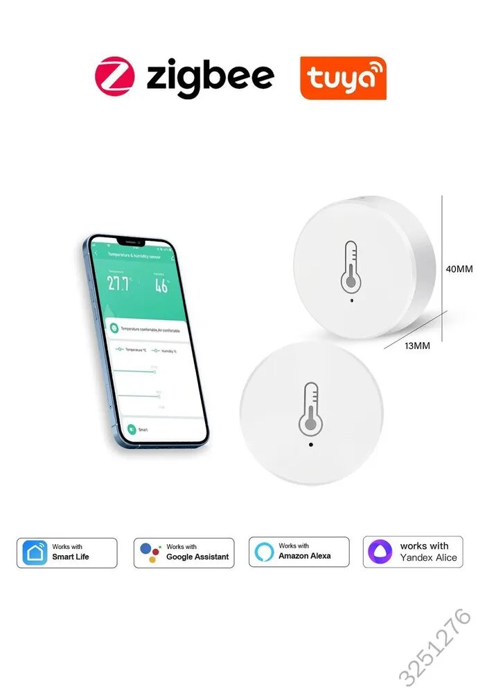 Tuya Zigbee 3.0 Temperature and Humidity Sensor Smart Home Compatible with Alexa, Google Assistant, Yandex Alice