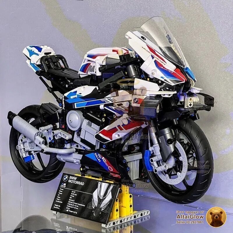 Пластиковый конструктор мотоцикла BMW M 1000 RR 1920 деталей, длина 46 см — фото 1
