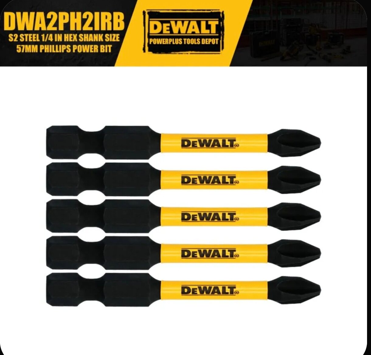 Набор бит Dewalt PH2, односторонние, крест, длина 57мм, 5шт S2