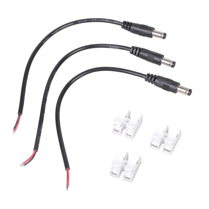 Комплект из 3-х 2-проводных силовых кабелей размером 5,5x2,5 мм, включая клеммную колодку для Ремонта электроники и систем видеонаблюдения