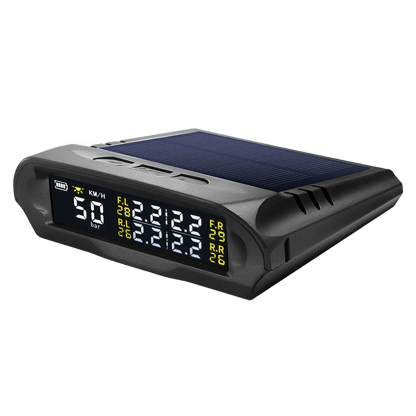 Солнечный беспроводной Headup дисплей с датчиком давления в шинах и GPS: цифровой спидометр, альтиметр, термометр, мониторинг давления в шинах, 4 сенсора