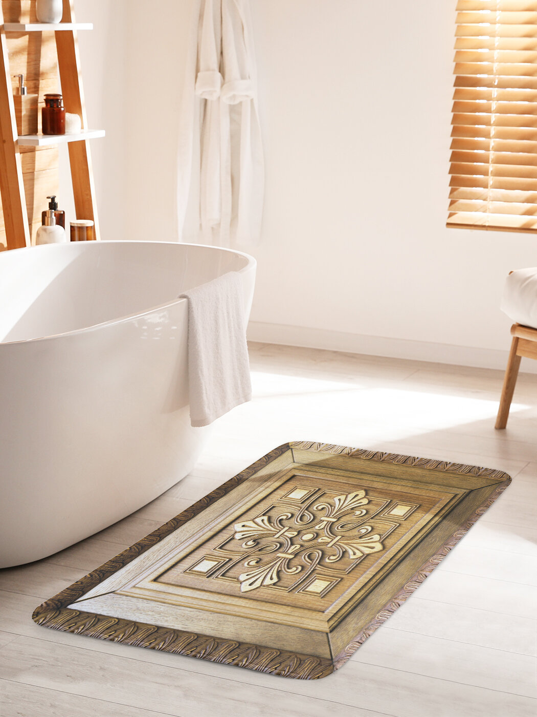Коврик для ванной комнаты и туалета противоскользящий "Деревянный орнамент" 60х100 см, JoyArty