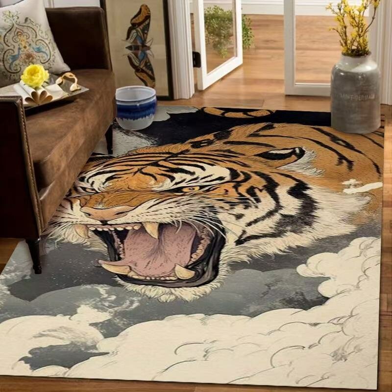 Художественный ковер с портретом тигра в динамичной композиции, 40x60 (Цвет товара: 3; Длина: 1.3 м; Ширина: 2.3 м)