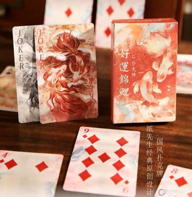 Дизайнерская игральная карта Good Luck Koi, 54 штуки, 100% пластик, матовая поверхность, приятная на ощупь