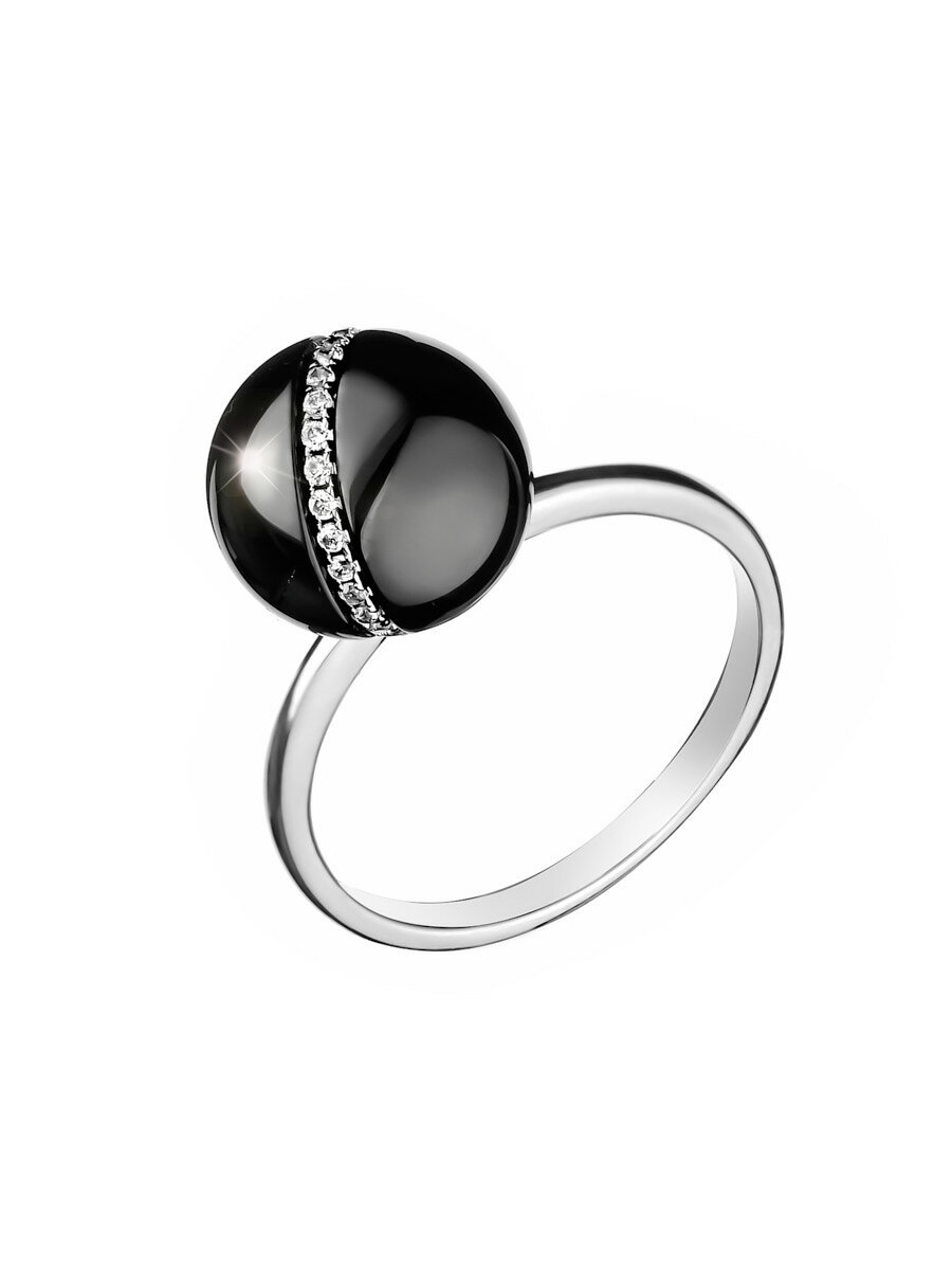 Кольцо, серебро, 925 проба, керамика, фианит