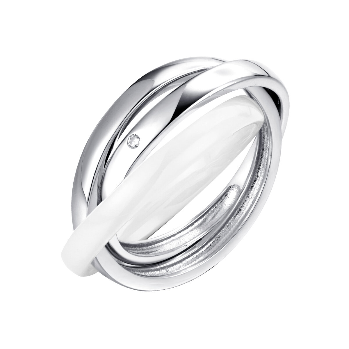 Кольцо, серебро, 925 проба, керамика, фианит