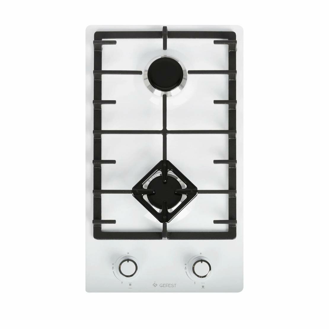Газовая варочная поверхность Гефест ПВГ 1002, 2 конфорки, газ-контроль, чугунные решетки, эмалированная сталь, белый