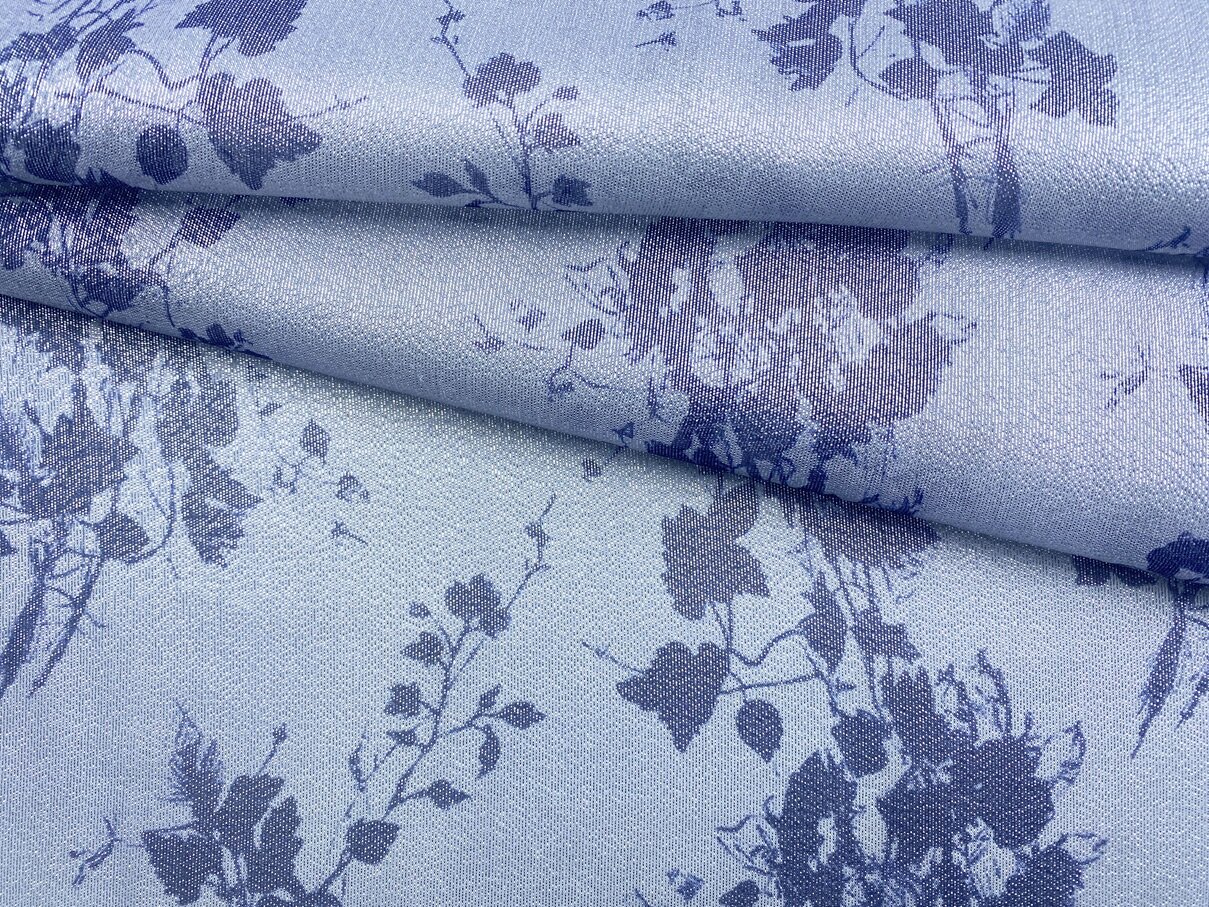 Ткань Шёлк с люрексом серого цвета с принтом синие ветки 46840