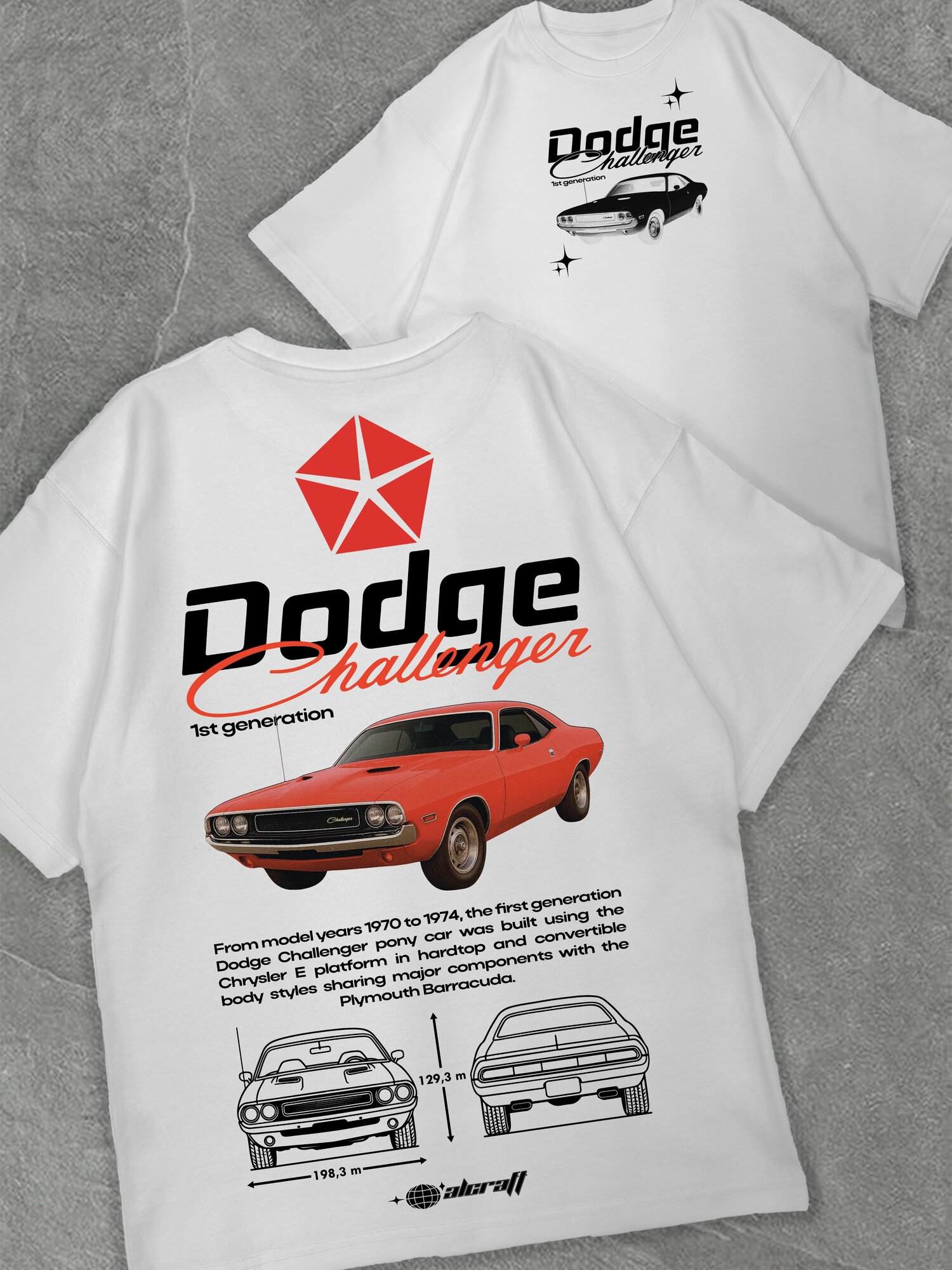 Футболка оверсайз унисекс белая с принтом маслкар Dodge Challenger XS/44