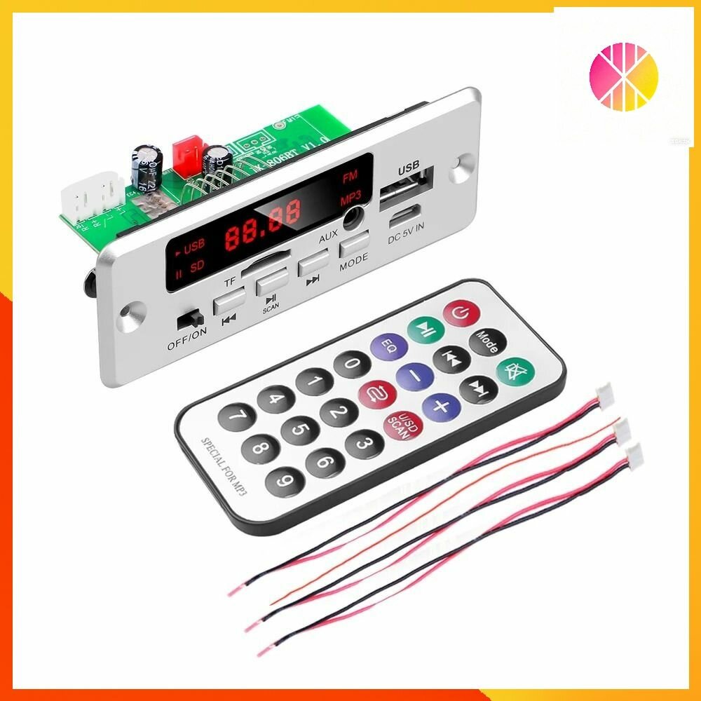 Kebidumei MP3-плеер MP3-плеер Беспроводной встраиваемый модуль, Усилитель 50 Вт, плата MP3 декодера bluetooth/aux/usb, с пультом управления и кабелем для подключения без диска, серебристый