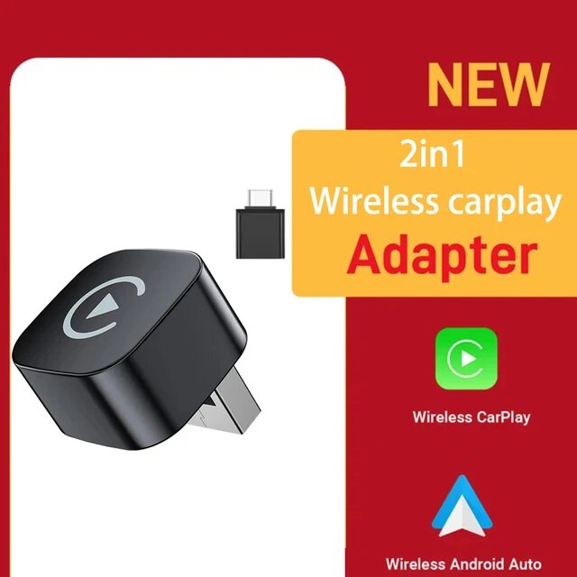 Беспроводной адаптер CarPlay 2-в-1 для iPhone, Android Auto и Apple; мини-USB-бокс AI для CarPlay; совместим с автомобилями Toyota, Volvo и Hyundai.