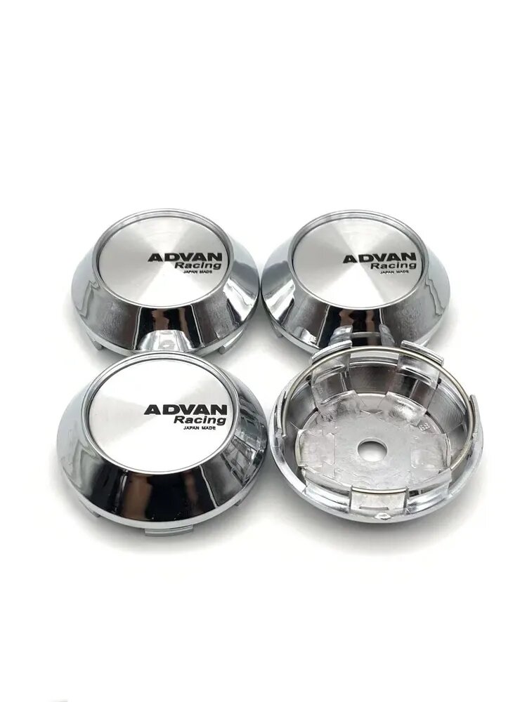 Колпак ступицы колеса ADVAN Racing JAPAN MADE серебристого цвета, 4 шт, 60 мм