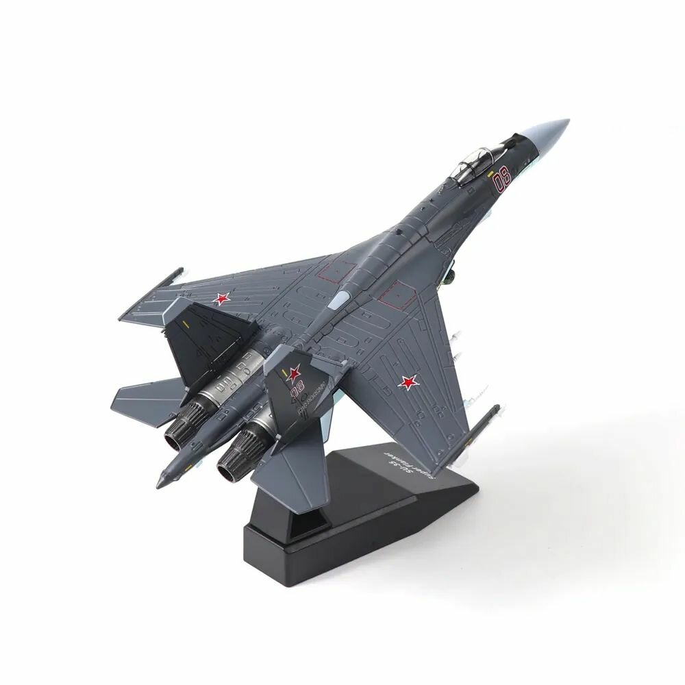 Копия экспериментальной модели самолета Су-35 в масштабе 1/100, изготовлена из сплава, с подставкой, подходит для любительской коллекции или подарка.