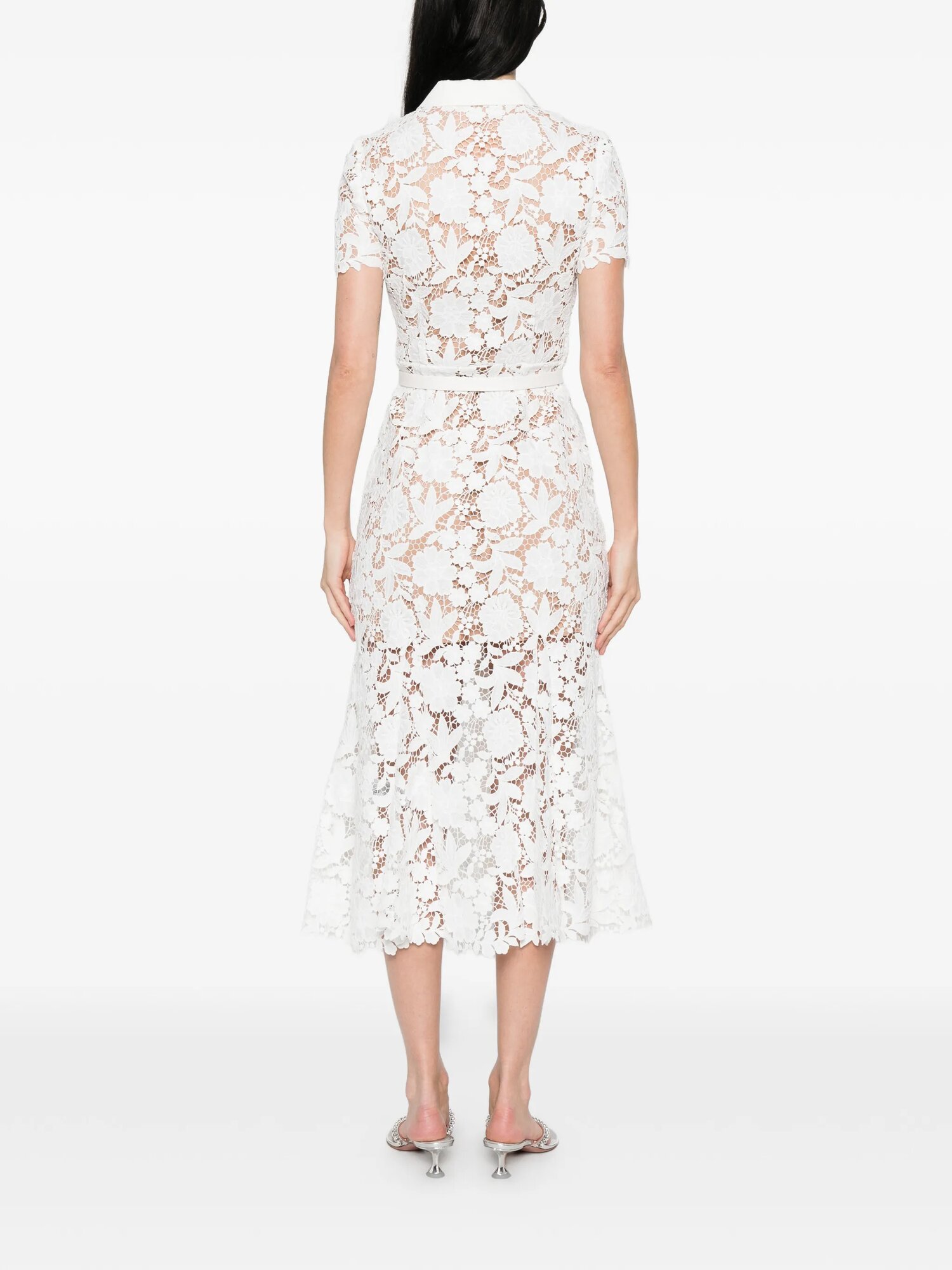 Платье Self-Portrait Lace collared midi dress, размер 8, бежевый/белый — фото 1