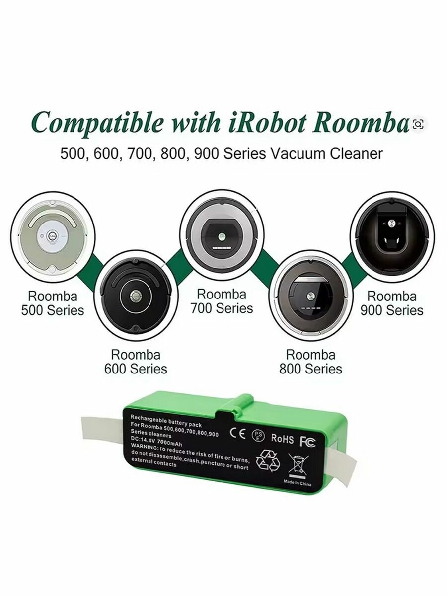 Аккумулятор пылесоса iRobot Roomba 780 676 980 960, 880 500 620 616 630, 760 606 531 631 - Аккумулятор 6400 мАч