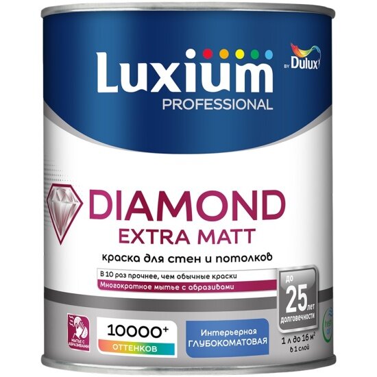 Интерьерная краска повышенной прочности Luxium Diamond Matt матовая база BW 1 л.