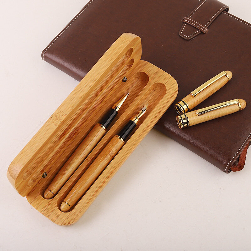 Подарочный набор из бамбуковой и деревянной ручки-перьевой ручки и шариковой ручки, возможно нанесение логотипа, винтажный рекламный подарок, оптовая продажа ручек из массива дерева.