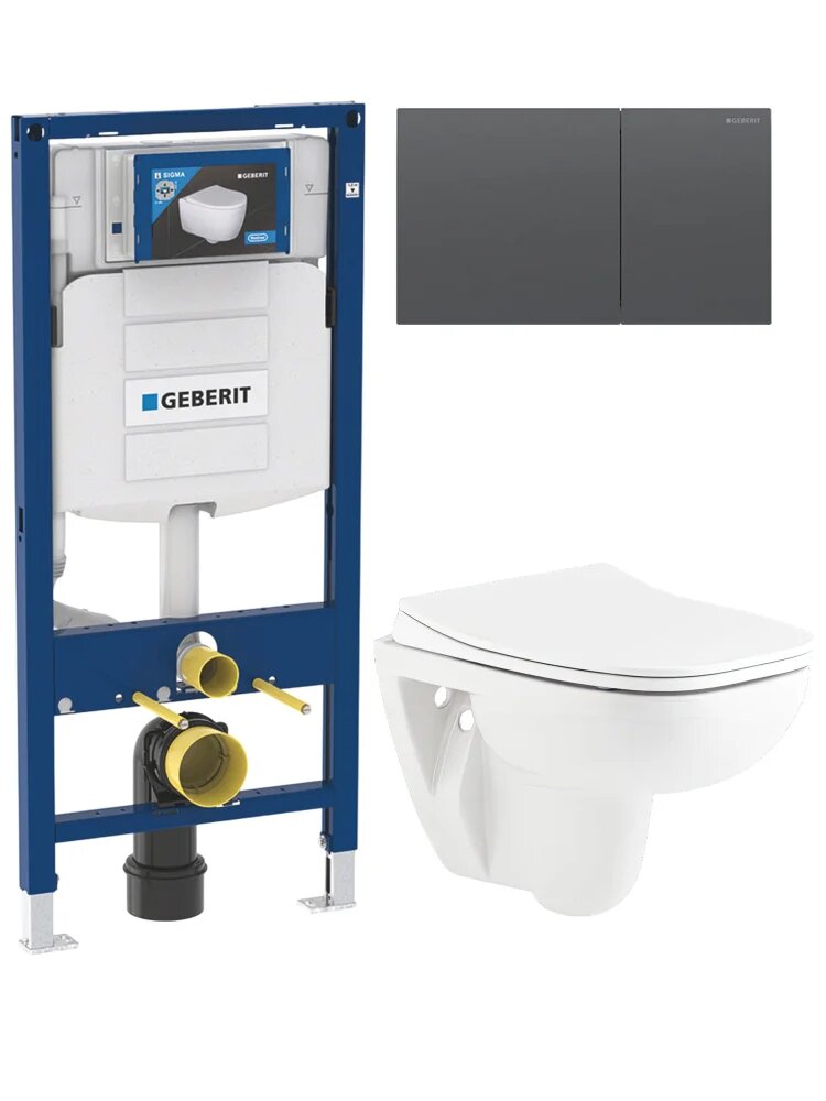 Комплект 4 в 1 Унитаз подвесной Seramiksan Petite A101002H / Сиденье AG50006 / Инсталляция Geberit Duofix 111.300.00.5, Кнопка Sigma 70 115.622. QD.1