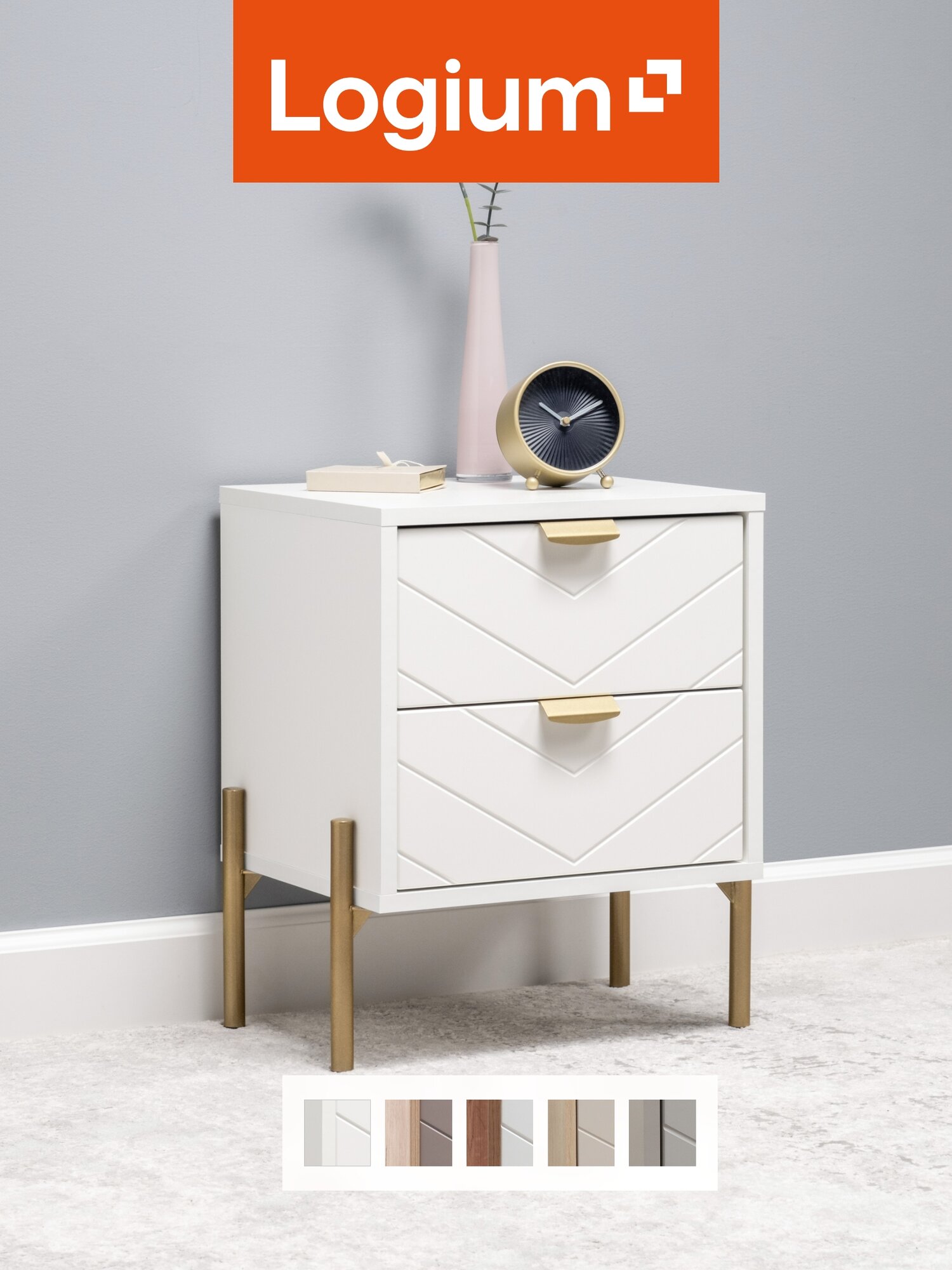 LOGIUM Прикроватная тумба Венеция 16.10, Белый PE шагрень, белая шагрень, с ящиками, 40 см х 34 см х 50 см,