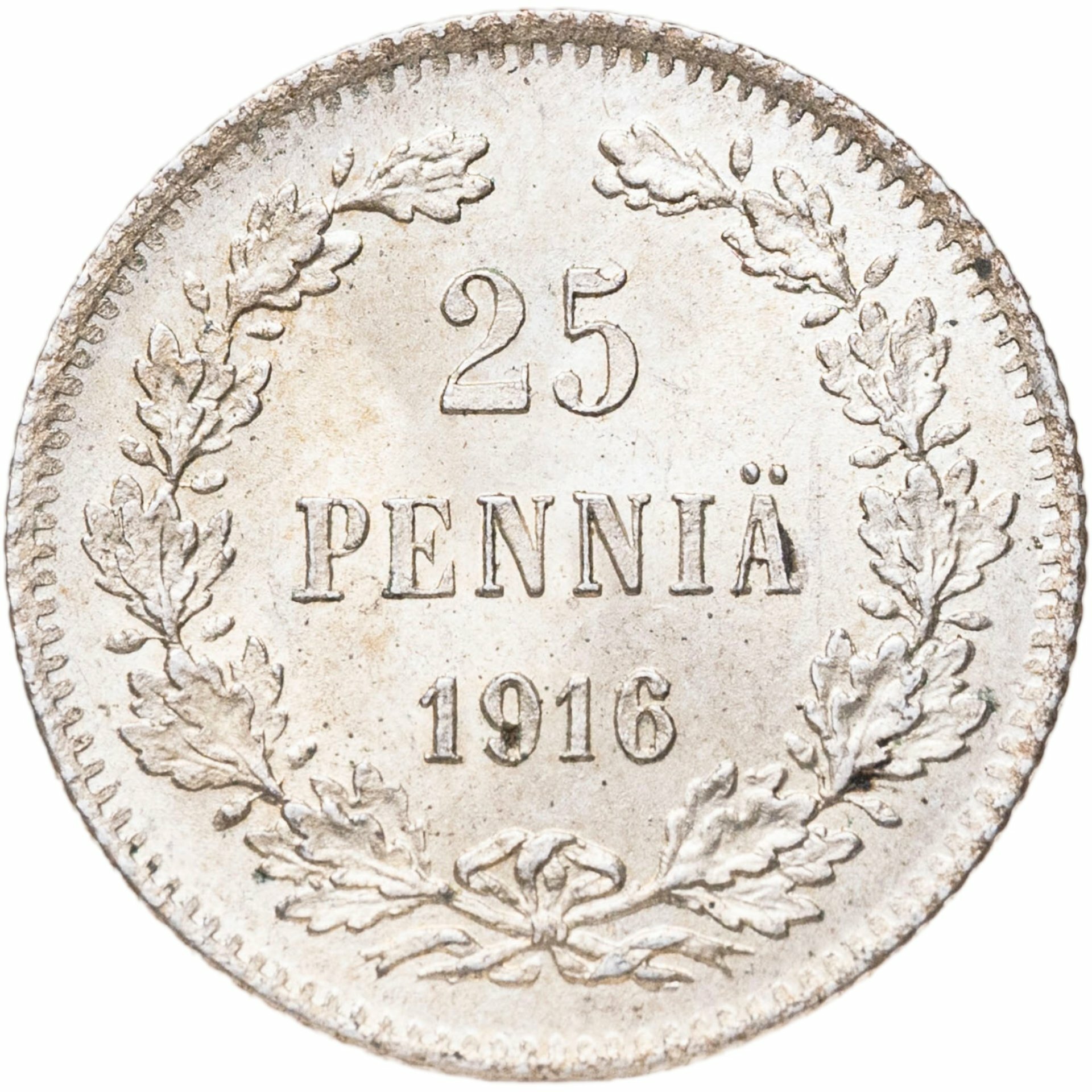 25 пенни pennia 1916 S Российская Финляндия, Серебро 750, в сохранности AU-UNC
