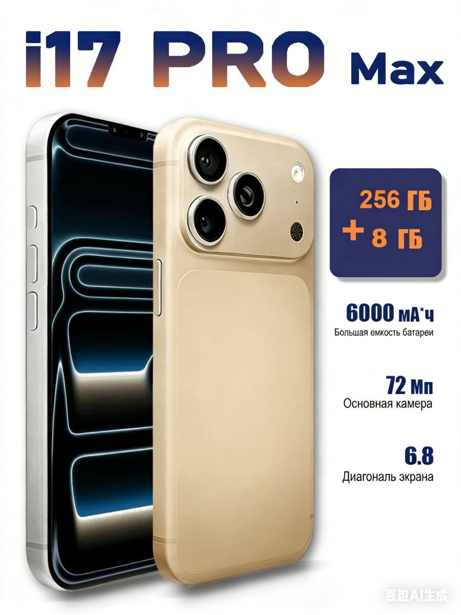 Смартфон i17 Pro Max, Android 14, 8Гб+256Гб, камера 48Мп, экран 6.8", 2 SIM