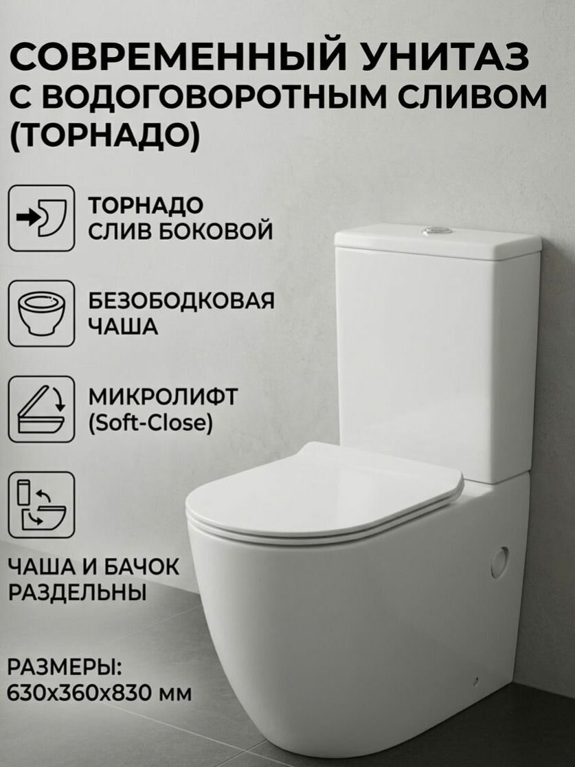 Безободковый унитаз с боковым Tornado сливом: Революция чистоты в вашей ванной — фото 1