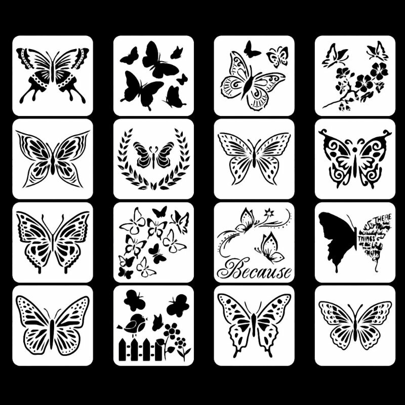 16шт Полет для Рисования Бабочек Трафареты Шаблон Весенний Сад Тема Рисования Трафареты Против царапин Многоразовые Трафареты