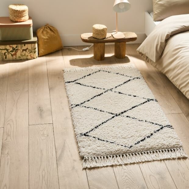 Коврик прикроватный в берберском стиле, Fatouh LA REDOUTE Франция/Бельгия, размеры 60х110 см, цвет экрю/черный