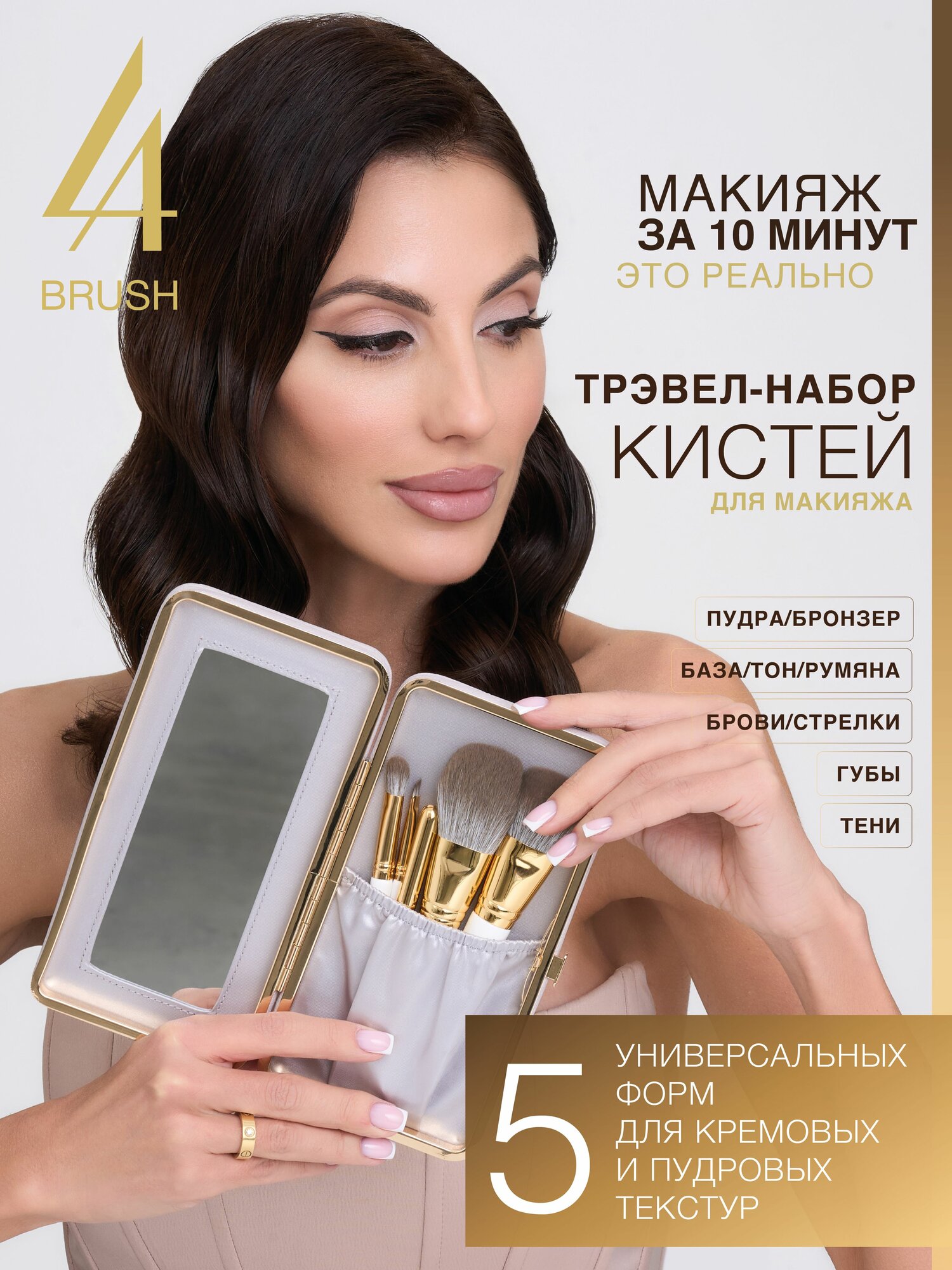 Набор кистей для макияжа дорожный формат для поездок 5шт Лабраш