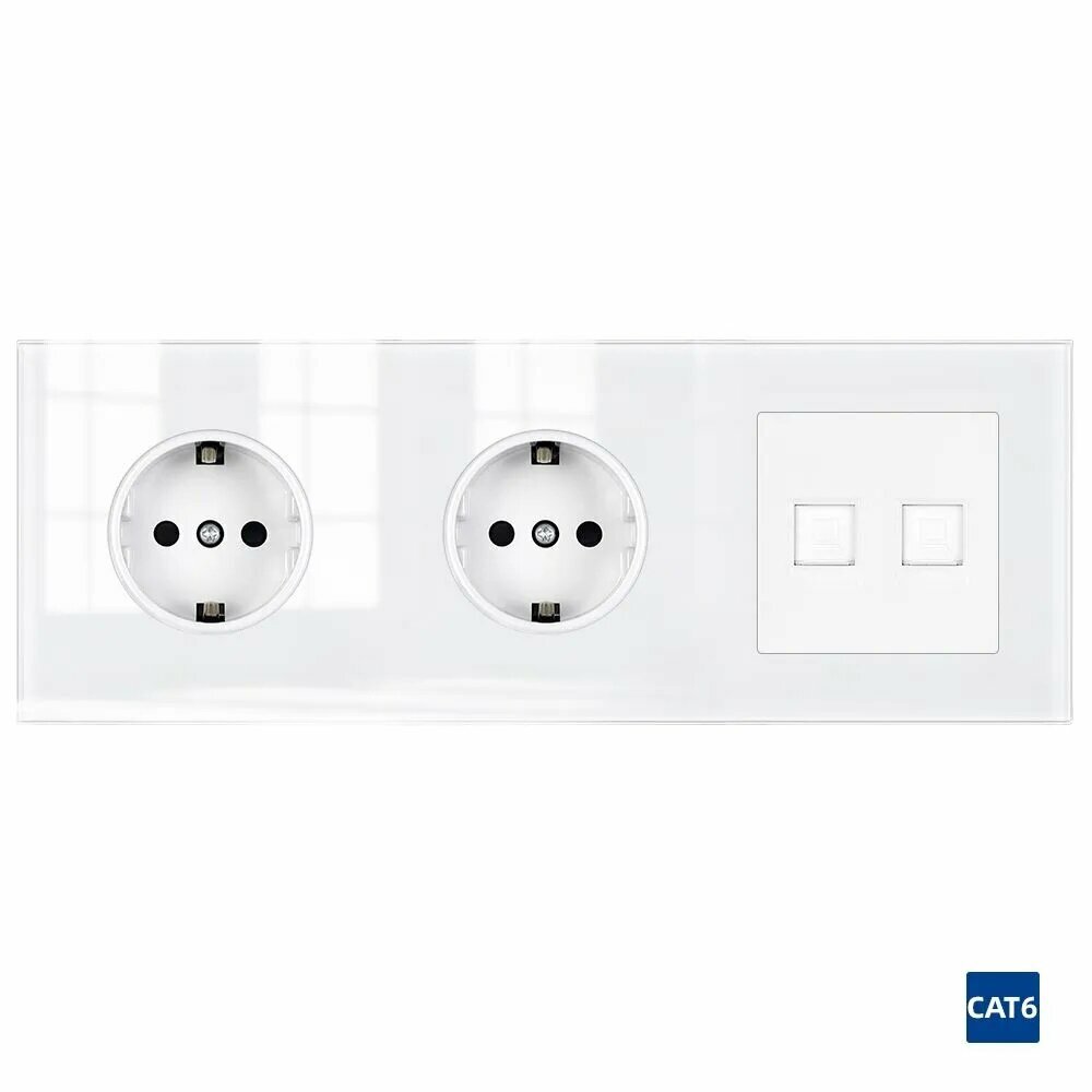 Розетка электрическая 3 поста 220В +розетка компьютерная rj45 Белый