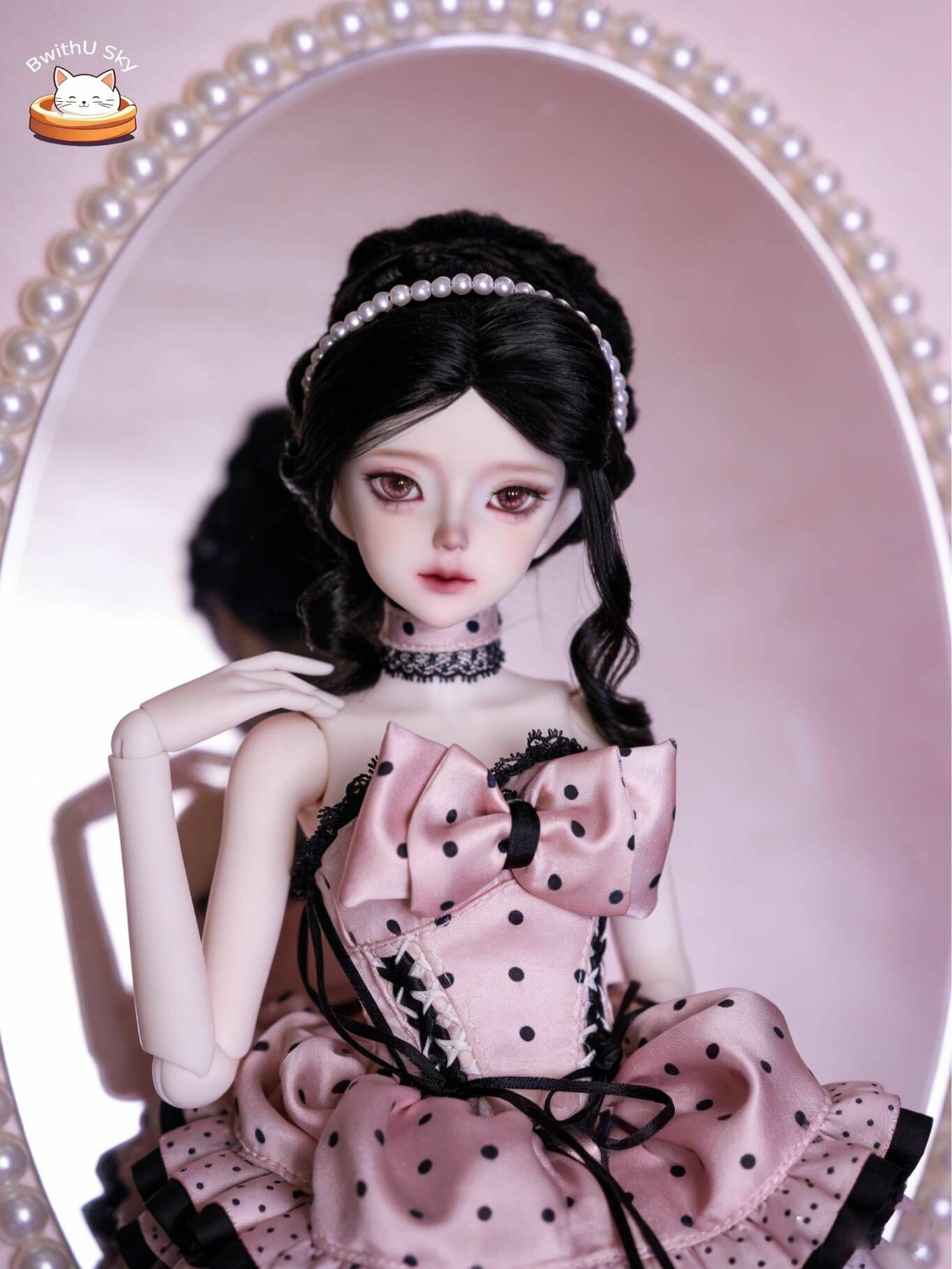 BwithUSky Yican 1/4 BJD: Коллекционный розовый лолита-наряд с горошком и кружевом Милый крутой стиль