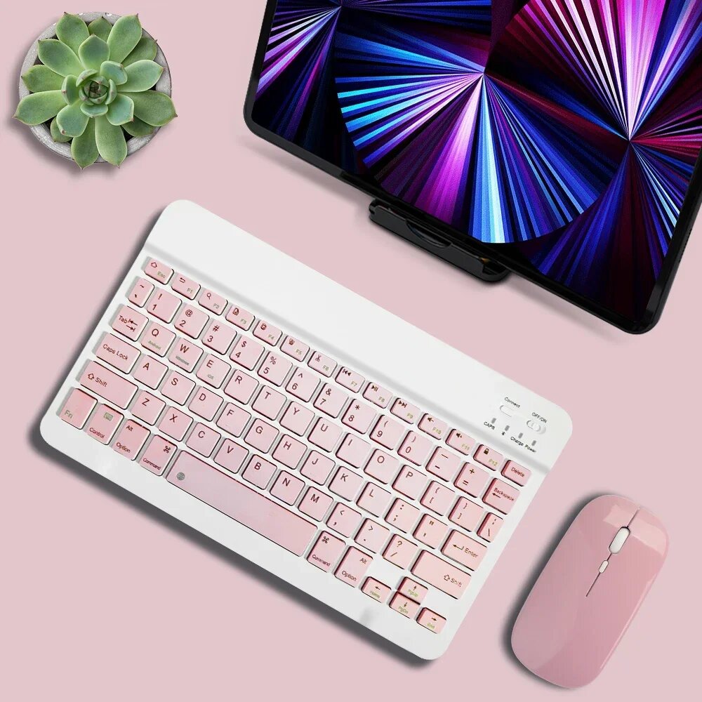 Беспроводная клавиатура Bluetooth Pink с мышью для планшета