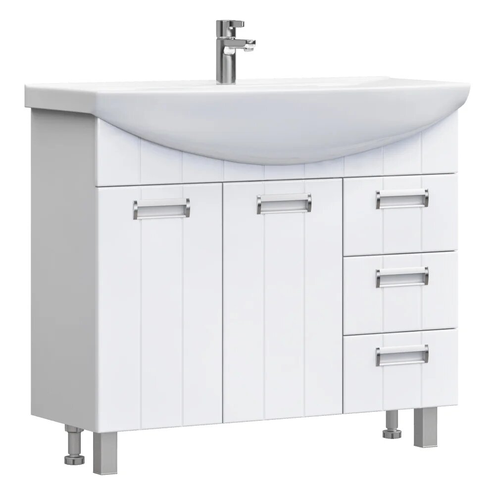 Тумба под раковину без столешницы Vigo Diana 105 напольная, с ножками, белая, глянцевая, тумба для ванной, с ящиками, с дверками, с доводчиками