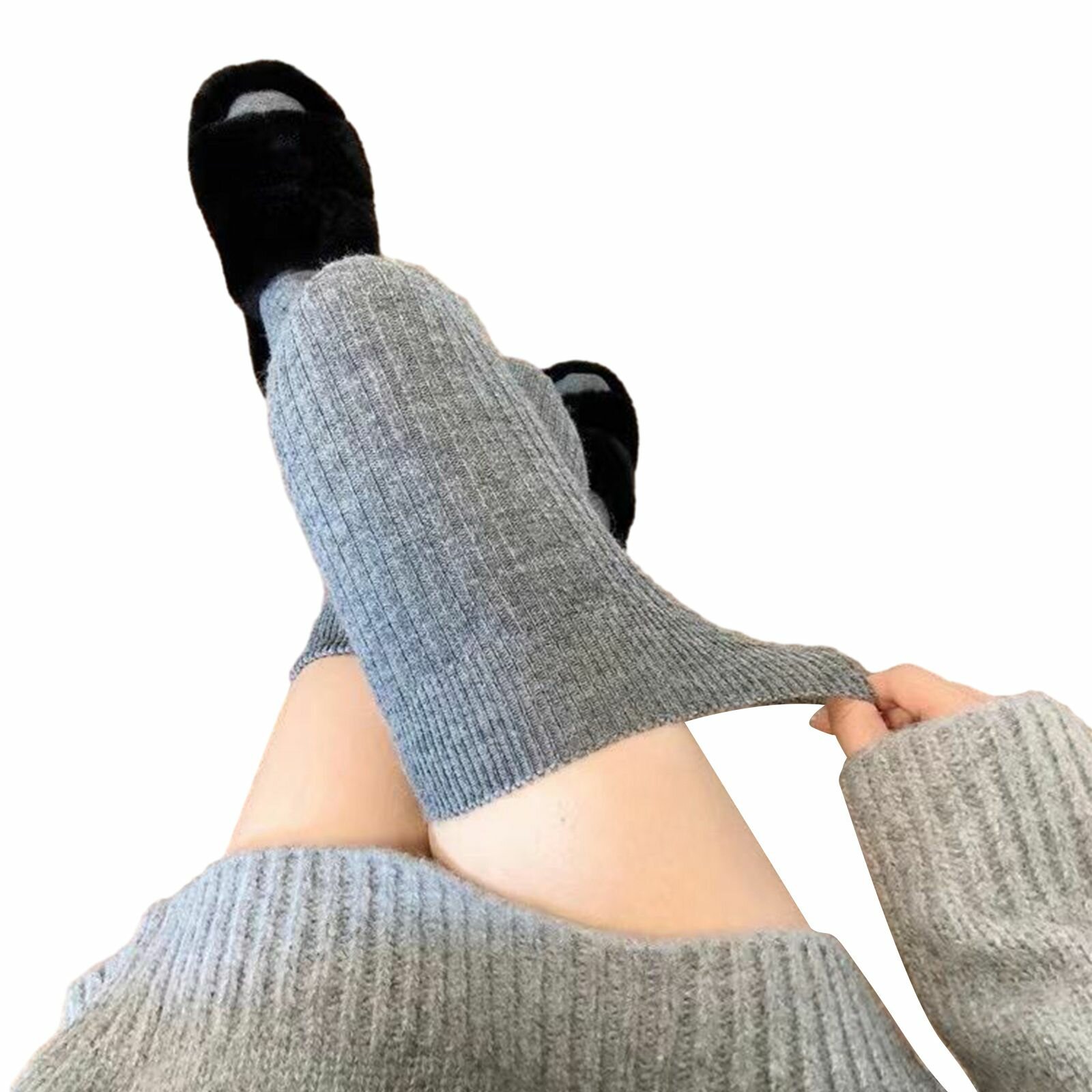 Японские женские носки до колена однотонные с рельефной вязкой утепленные гетры