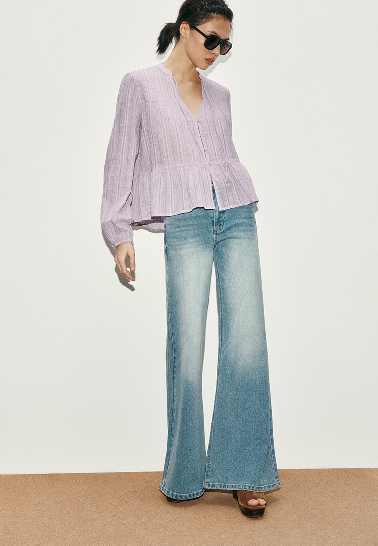 Блуза хлопковая с баской и завязками