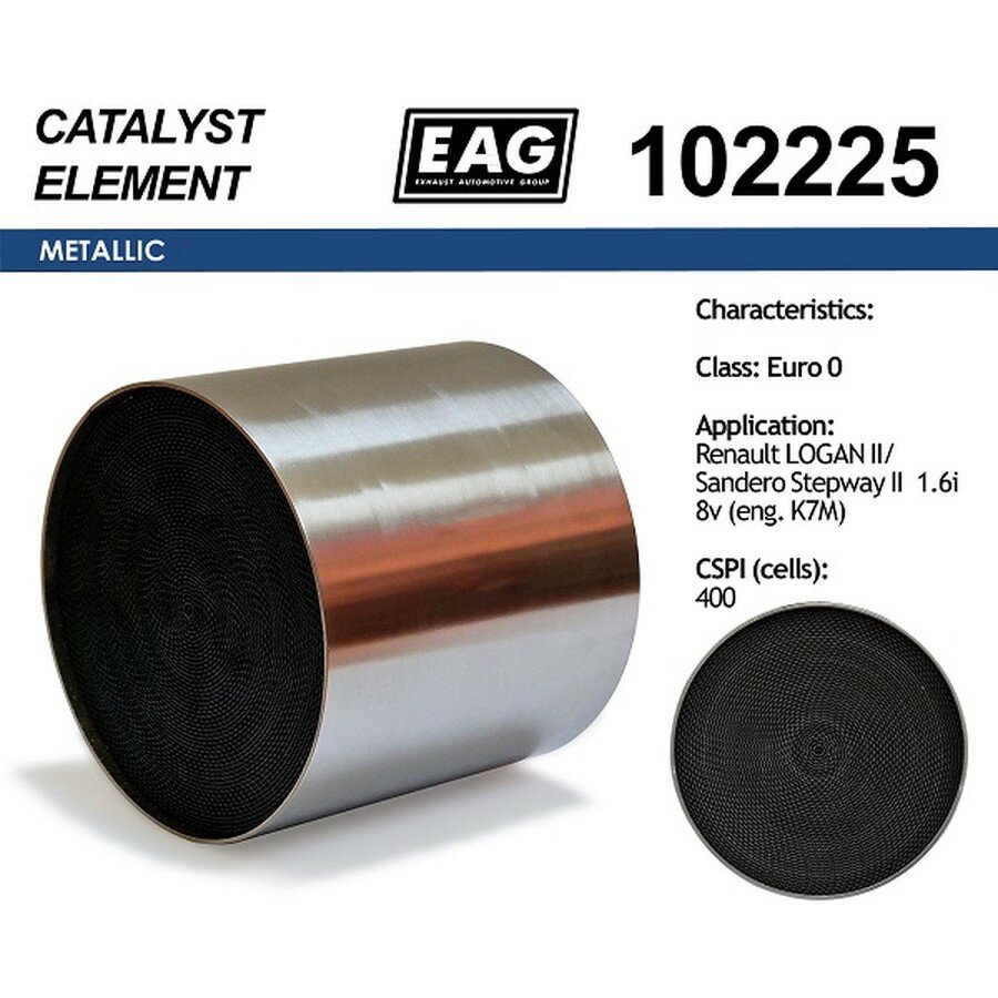 Каталитический блок Renault LOGAN II/ Sandero Stepway II 1.6i 8v (eng. K7M) Euro 0 EAG от официального дистрибьютора, EAG, артикул 102225