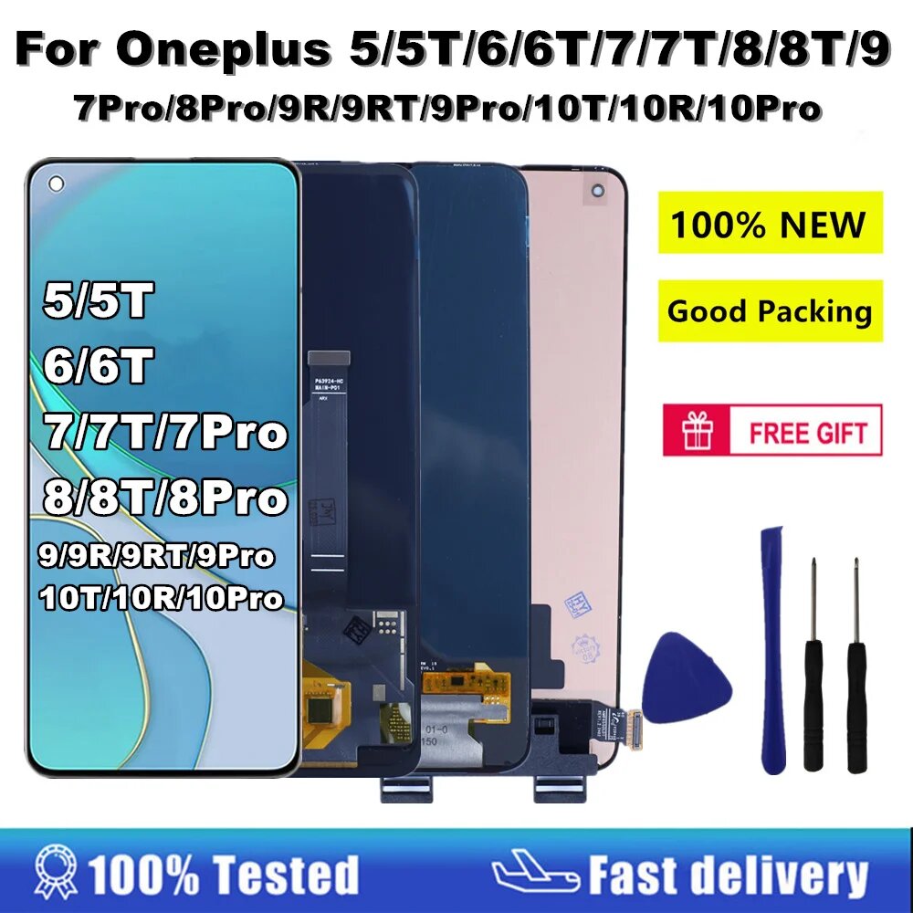 AMOLED-дисплей для Oneplus 5, 5T, 6, 6T, 7, 7T, 7Pro, 8, 8T, 7Pro, 8Pro, 9, 9R, 6T OLED No Frame