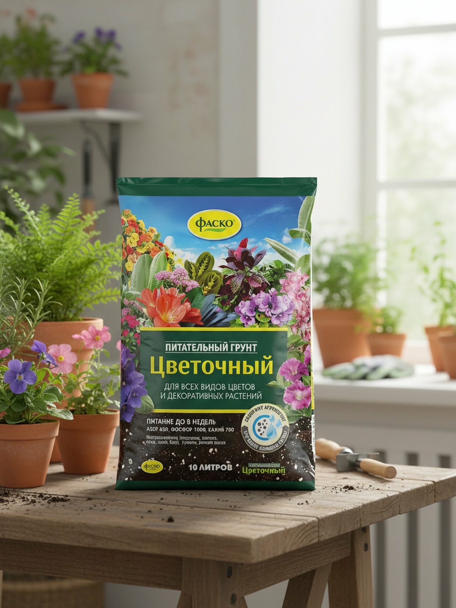 Грунт для комнатных растений Фаско Цветочный 10 л, торф, универсальный, Россия