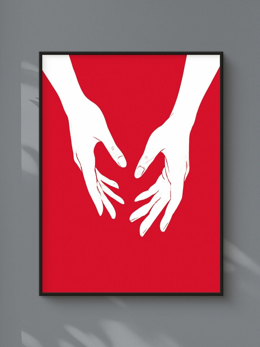 Постер на стену 40х50 Прикосновение, без рамы, красный плакат про любовь