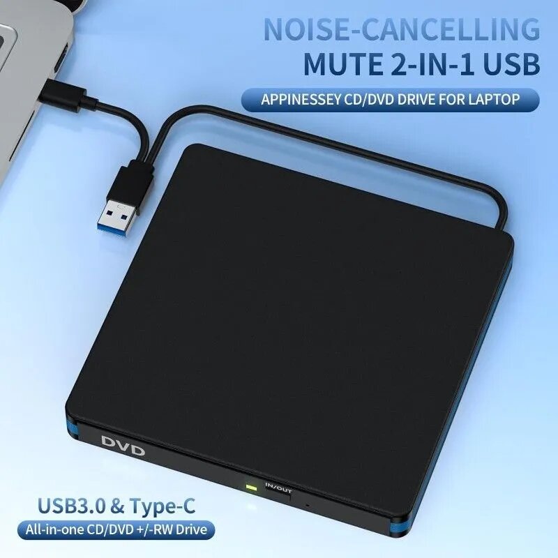 Внешний DVD-Привод С USB 3.0, Портативный Лотковый CD/DVD-Рекордер.