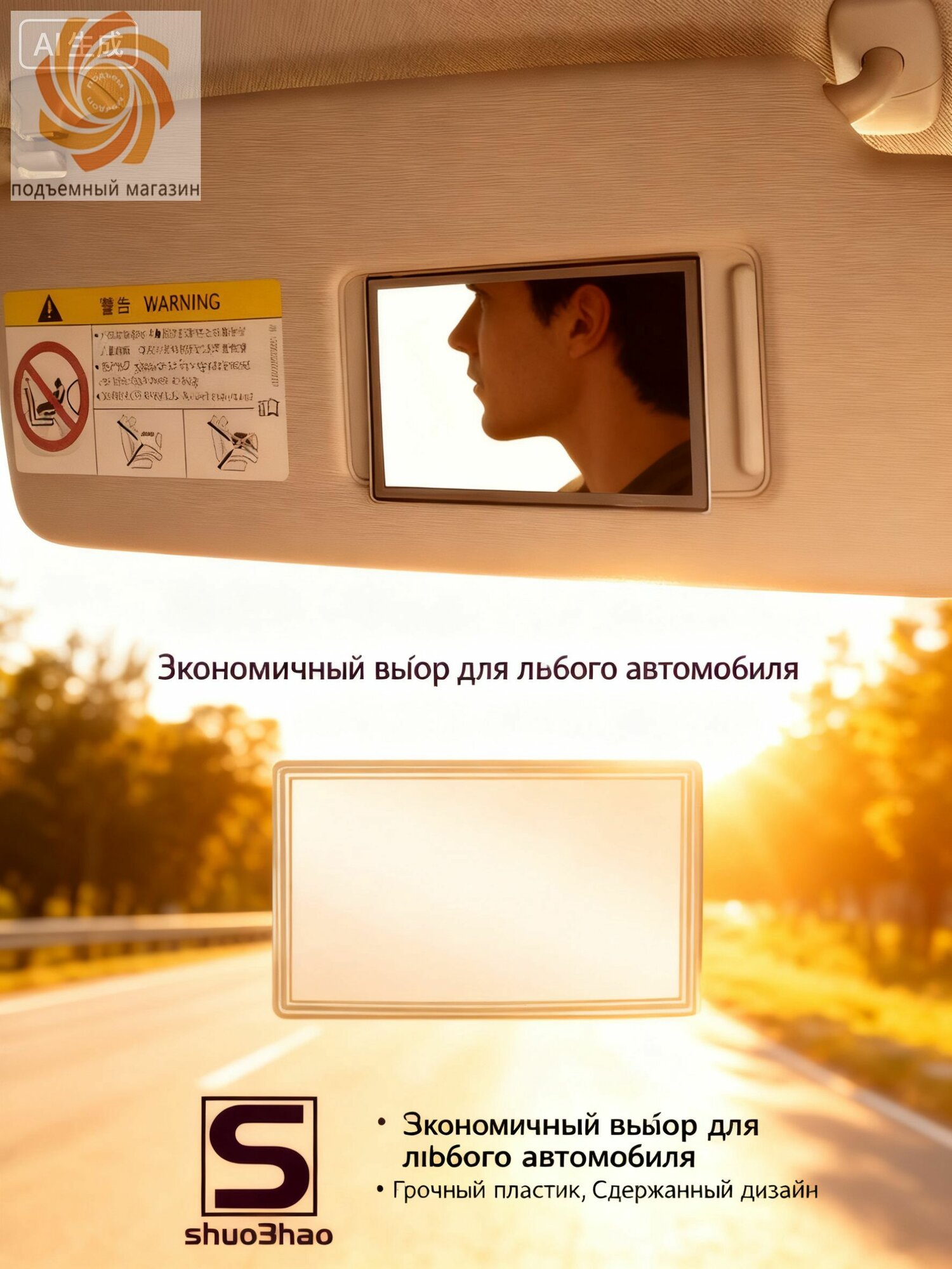 Автомобильное зеркало на козырек для макияжа и обзора мертвых зон, ультратонкое, нержавеющая сталь, 150×80×1 мм