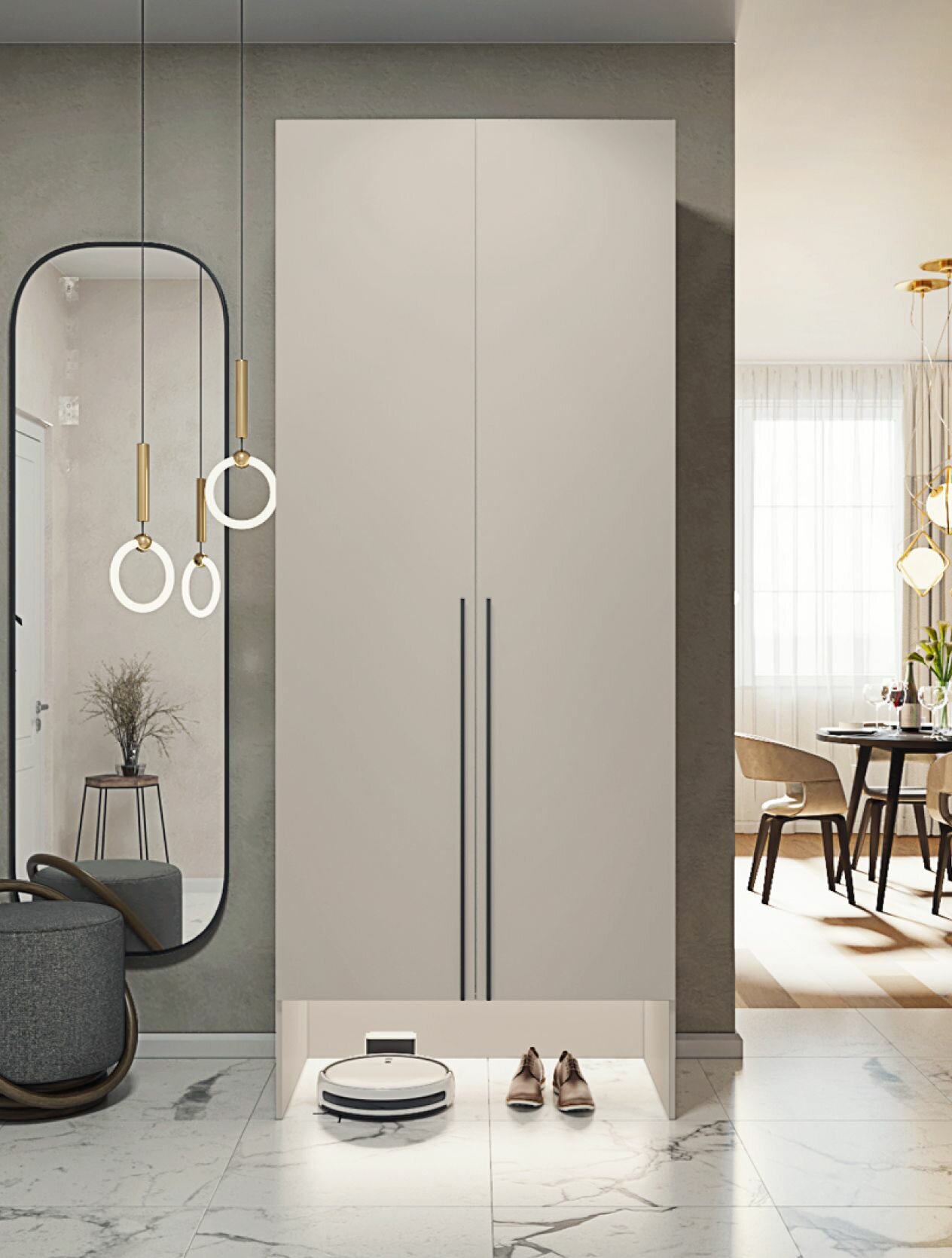 Casa Mia 70x50x210 см. Шкаф в прихожую распашной парящий, 2-дверный, кашемир, ручка скоба 960 мм