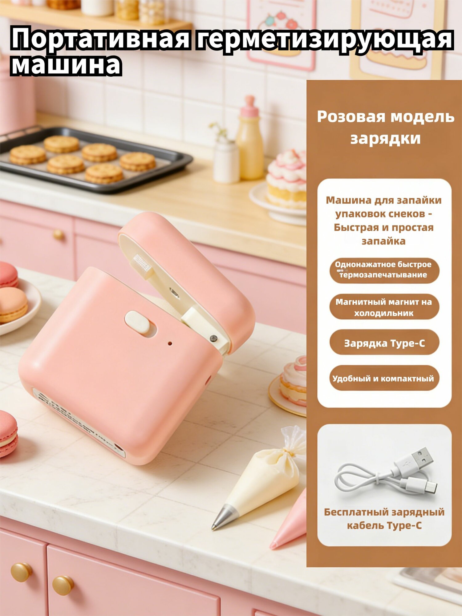 Мини-машина для запечатывания пакетов, термосваривание одним нажатием, легко моется，