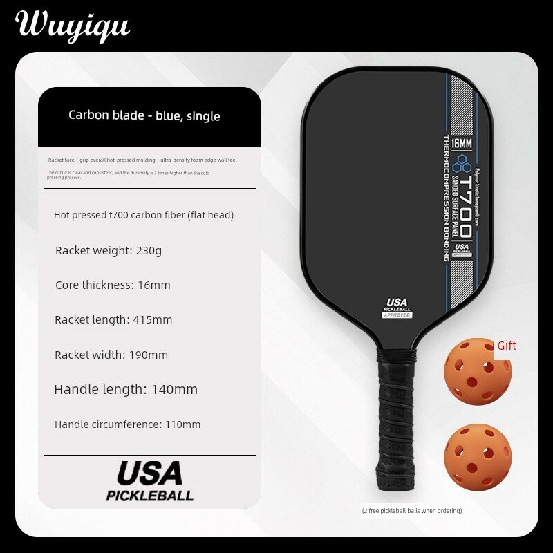 Ракетка Carbon Edge Blue из углеродного волокна с черной ручкой, монолитное прессование